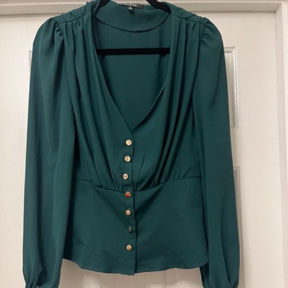 Lulus | Tops | Lulus Emerald Green Blouse With Gold Buttons | Poshmark